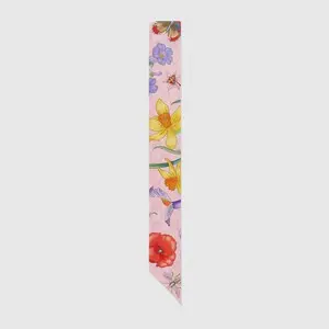 Gucci Flora Print Silk Twill Neck Bow Silk