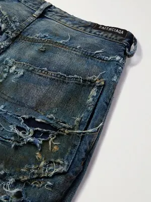 Balenciaga Super Destroyed Wide-Leg Jeans - Blue | Editorialist