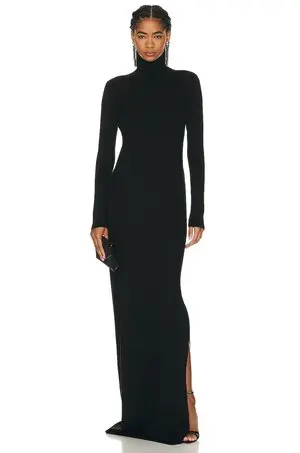 Saint Laurent Long Sleeve Turtleneck Gown