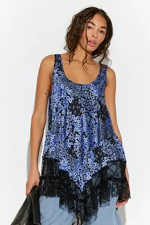 Free People Mini Slip With Lace Trim - Black Combo