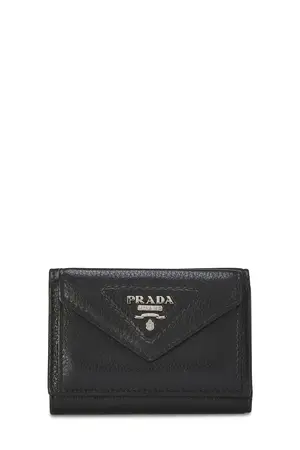 Prada Calfskin Snap Compact Wallet - Black