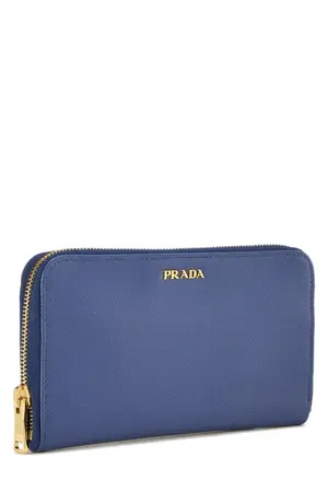 Prada Saffiano Zip Around Wallet - Blue
