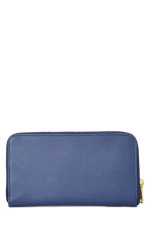Prada Saffiano Zip Around Wallet - Blue