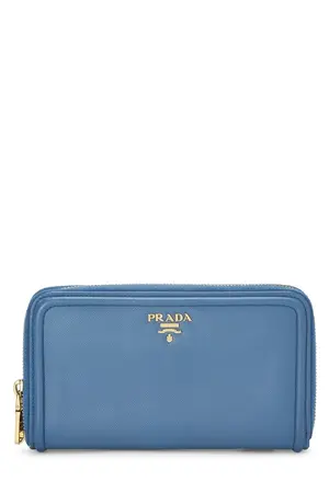 Prada Saffiano Zip Around Wallet - Blue