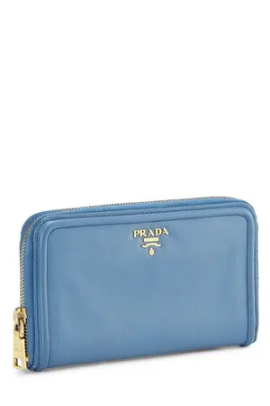 Prada Saffiano Zip Around Wallet - Blue