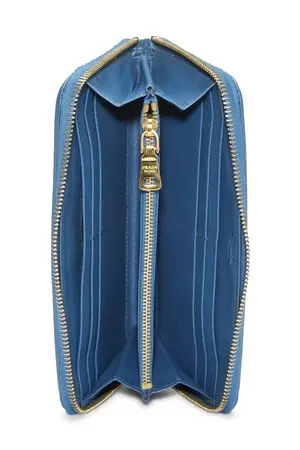 Prada Saffiano Zip Around Wallet - Blue