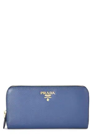 Prada Saffiano Zip Around Wallet - Blue