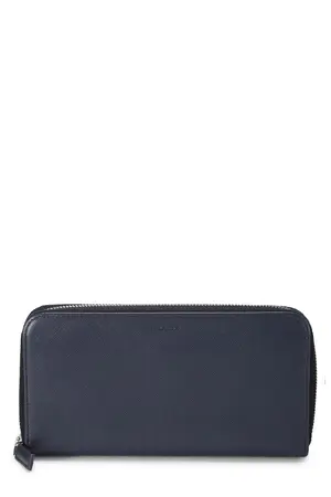 Prada Saffiano Zip Around Wallet - Navy