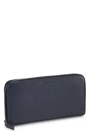 Prada Saffiano Zip Around Wallet - Navy