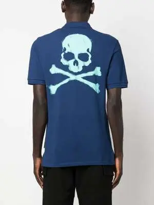 Philipp Plein Logo-print Cotton Polo Shirt - Blue