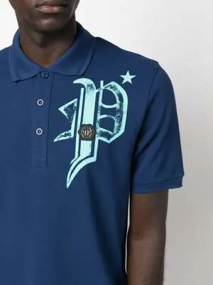 Philipp Plein Logo-print Cotton Polo Shirt - Blue