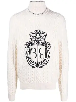 BILLIONAIRE Logo-embroidered Roll-neck Jumper - White
