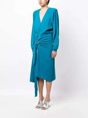 Attico Atwell Wool Midi Wrap Dress - Blue