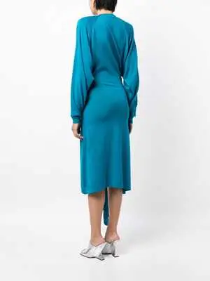 Attico Atwell Wool Midi Wrap Dress - Blue