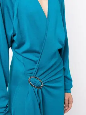 Attico Atwell Wool Midi Wrap Dress - Blue