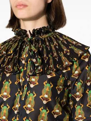 La DoubleJ Nefertiti Scarab-print Habotai Blouse