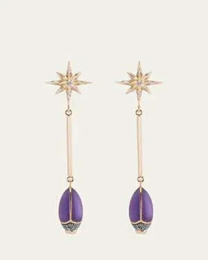 BIBI VAN DER VELDEN 18k Yellow Amethyst Scarab Drop Earrings With Diamonds