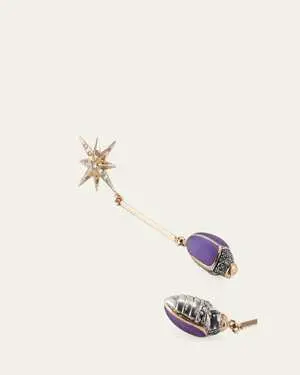 BIBI VAN DER VELDEN 18k Yellow Amethyst Scarab Drop Earrings With Diamonds