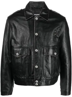 Dsquared2 Calf Leather Button-fastening Bomber Jacket