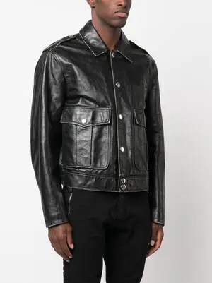 Dsquared2 Calf Leather Button-fastening Bomber Jacket