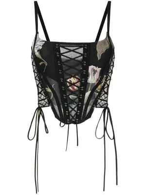 Monse Graphic-print Lace-up Corset - Black