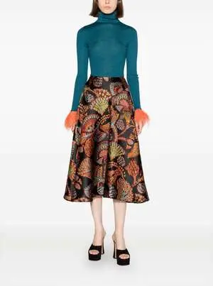 La DoubleJ Feather-trim Rib-knit Jumper - Blue