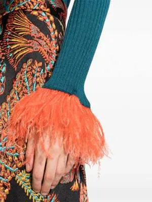 La DoubleJ Feather-trim Rib-knit Jumper - Blue