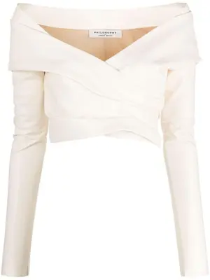Philosophy Di Lorenzo Serafini Off-shoulder Cropped Top - Neutrals