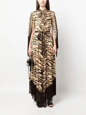 Roberto Cavalli Leopard-print Dress With Fringe
