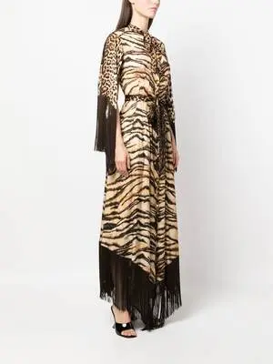 Roberto Cavalli Leopard-print Dress With Fringe