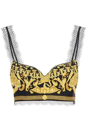 Versace Barocco Silk Bralette Top - Black