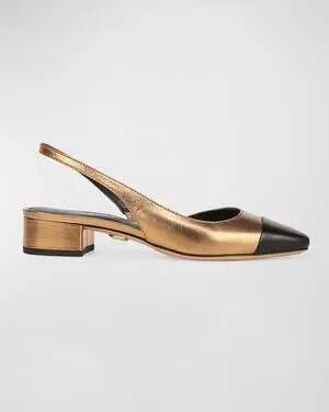 Veronica Beard Cecile Metallic Slingback Ballerina Flats - Dark Gold/black