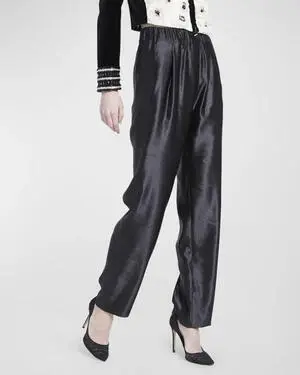 Giorgio Armani Metallic Linen-silk Straight-leg Trousers