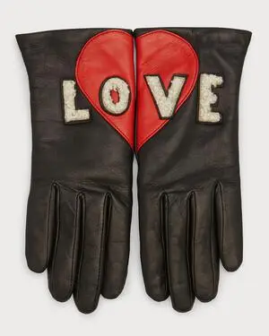 AGNELLE Love Leather Gloves - Black/red