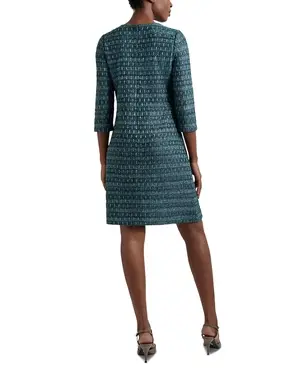 Misook Metallic Tweed Shift Dress - Spruce/black/new Ivory