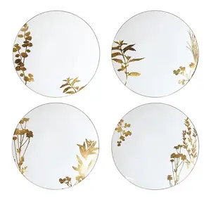 Bernardaud Vegetal Or Assorted Dinner Plates, Set Of 4 - White/gold