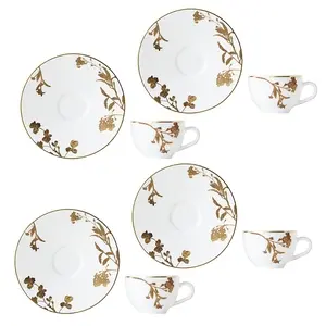 Bernardaud Vegetal Or Espresso Cup & Saucer, Set Of 4 - White/gold