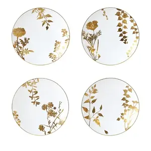 Bernardaud Vegetal Or Assorted Salad Plates, Set Of 4 - White/gold