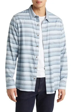 Travis Mathew Cloud Flannel Button-up Shirt Ash Blue/ Total Eclipse