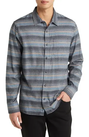 Travis Mathew Cloud Flannel Button-up Shirt Black/ Stellar Blue