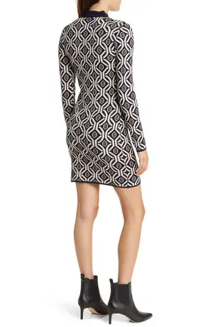 ZOE AND CLAIRE Geometric Print Long Sleeve Sweater Dress