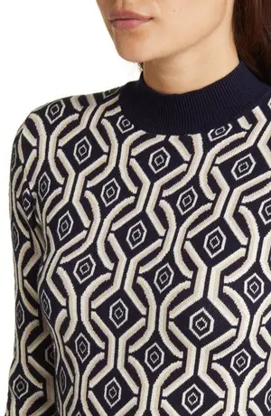 ZOE AND CLAIRE Geometric Print Long Sleeve Sweater Dress