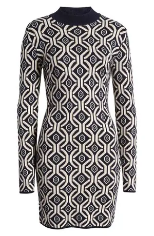 ZOE AND CLAIRE Geometric Print Long Sleeve Sweater Dress