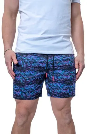 MACEOO Swim Lion Purple Texture Swim Trunks - Black