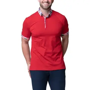 MACEOO Mozart Solid Ripple Piqué Button-down Polo - Red