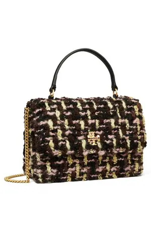 Tory Burch Mini Kira Tweed Wool Blend Top Handle Wallet On A Chain
