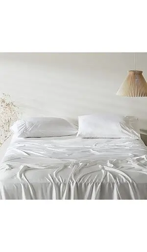 ETTITUDE Full Signature Sateen Sheet Set In White - Cloud