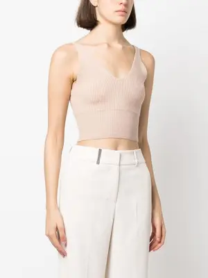 Peserico Ribbed-knit U-neck Tank Top - Pink