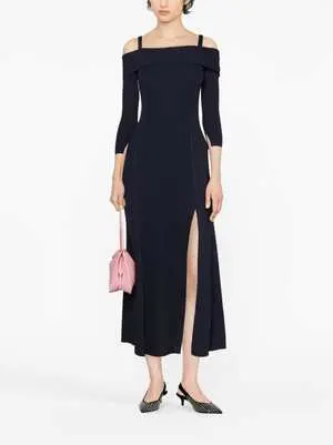 GANNI Off-shoulder Midi Dress - Blue