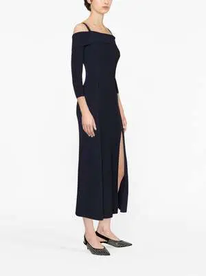 GANNI Off-shoulder Midi Dress - Blue